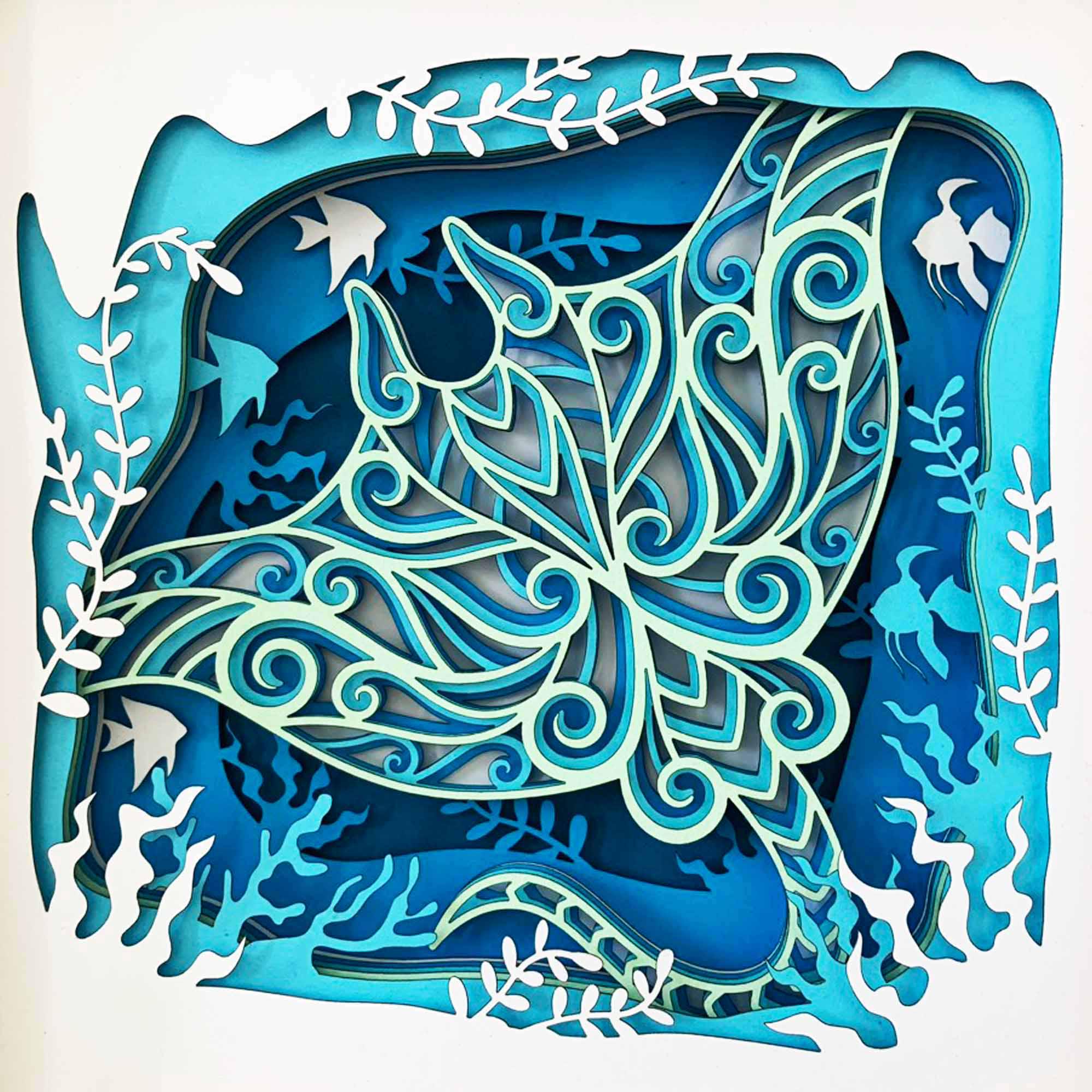 Stingray 3D Shadow Box SVG/ Multilayer Stingray and the Ocean/ Stingray ...