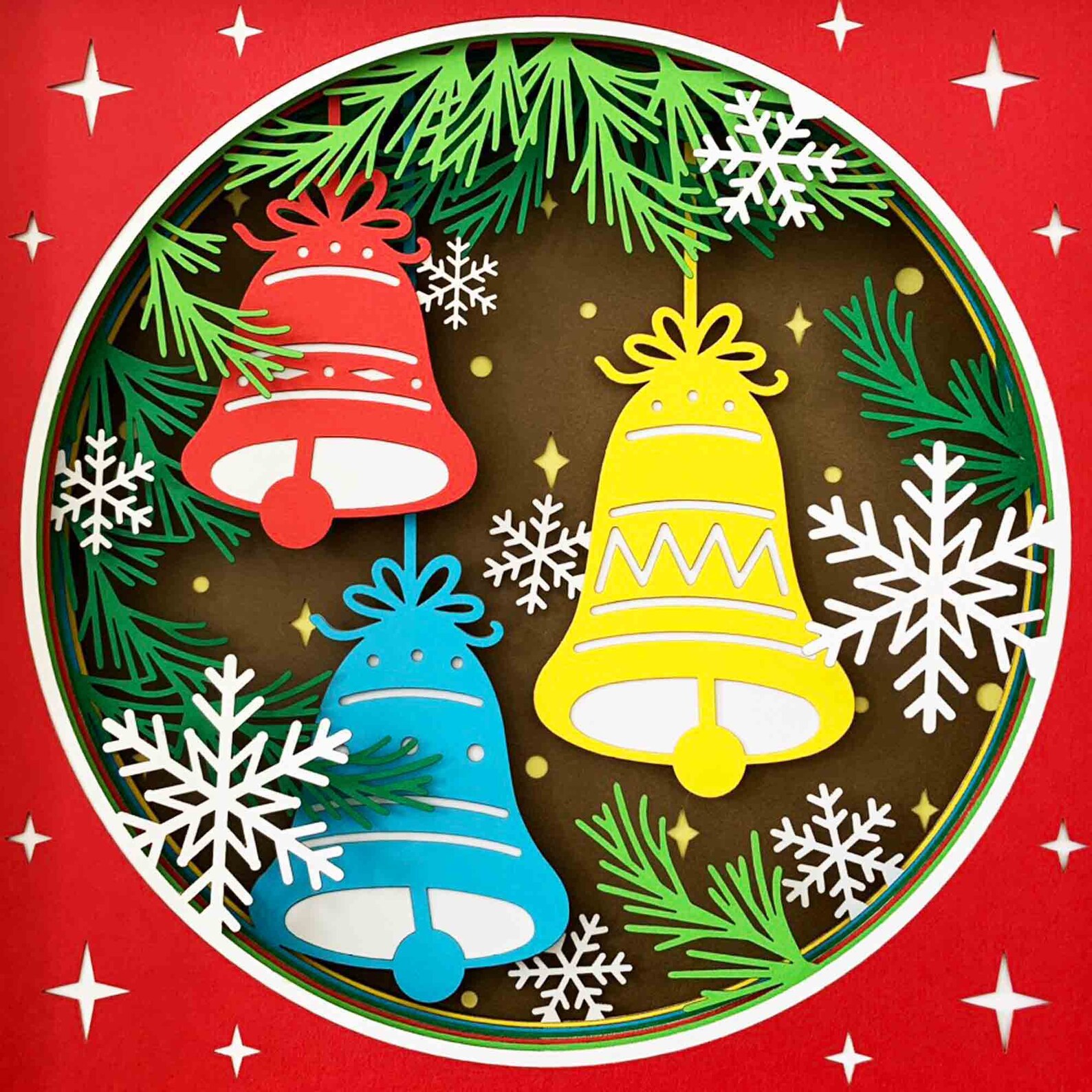 Christmas Bells 3D Layered SVG/ 3D Christmas Shadow Box SVG/ Christmas ...