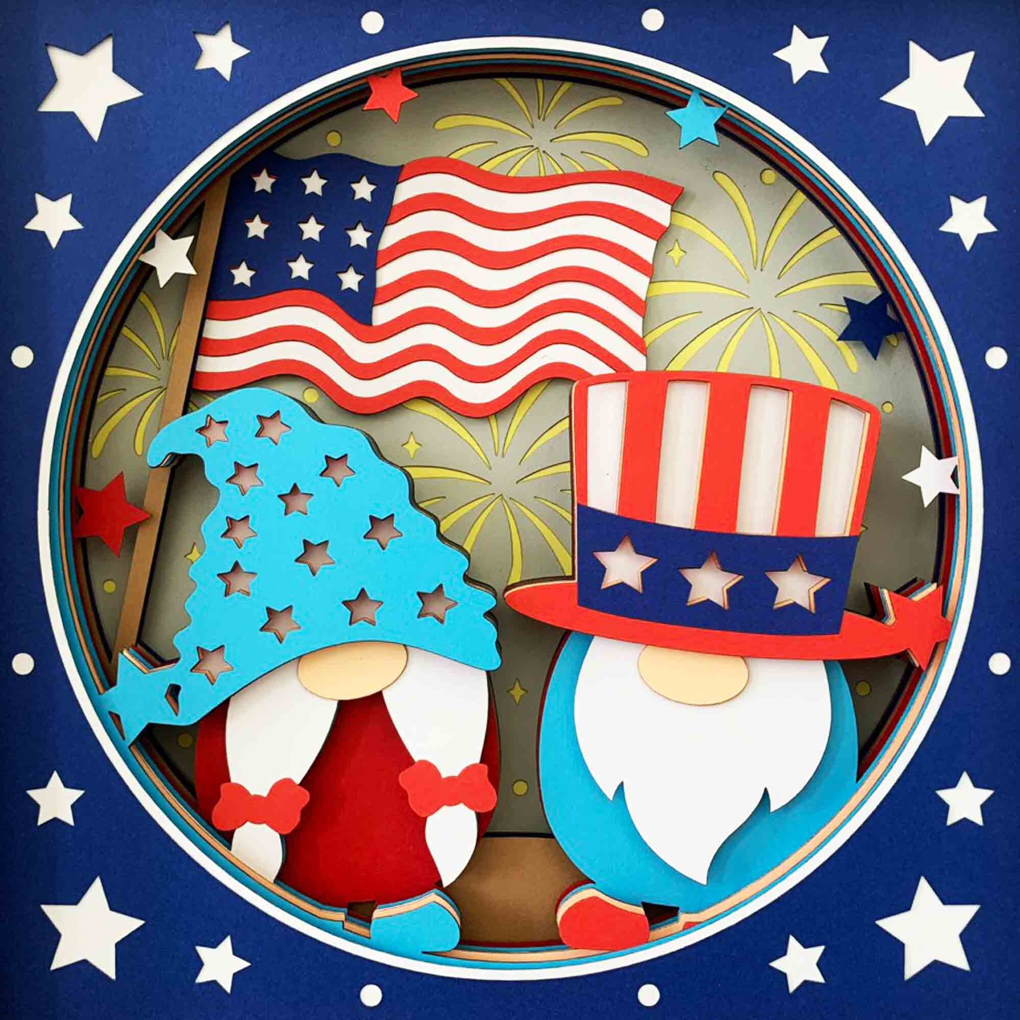 4th of July Gnome Shadow Box SVG/ Patriotic Shadow Box/ Independence ...
