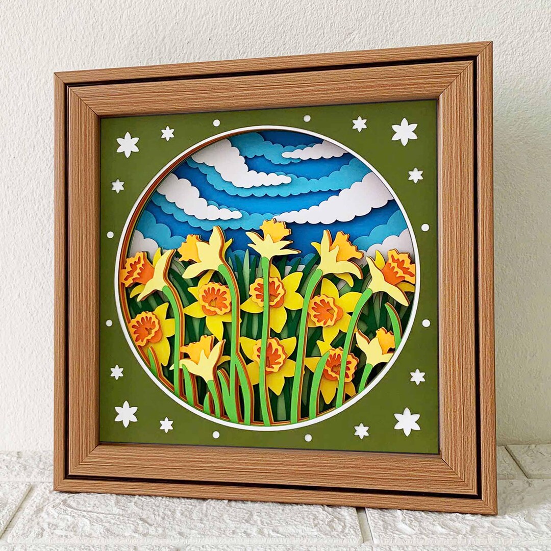 Daffodil Field 3D Shadow Box SVG/ 3D Layer Daffodil/ Flower Field ...