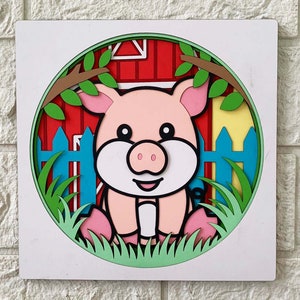 Pig Shadow Box SVG/ Farm Animal Papercut/ Nursery Room Decor/ Baby ...