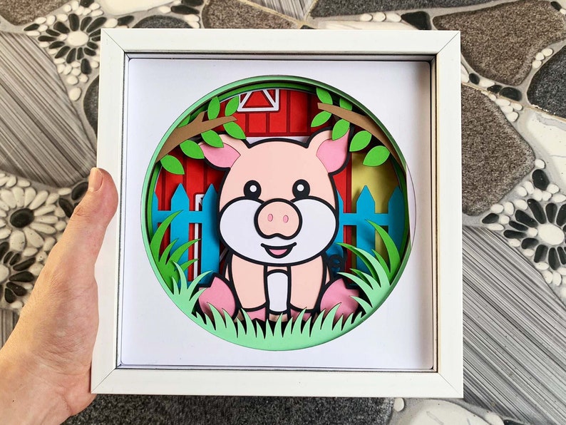 Pig Shadow Box SVG/ Farm Animal Papercut/ Nursery Room Decor/ - Etsy