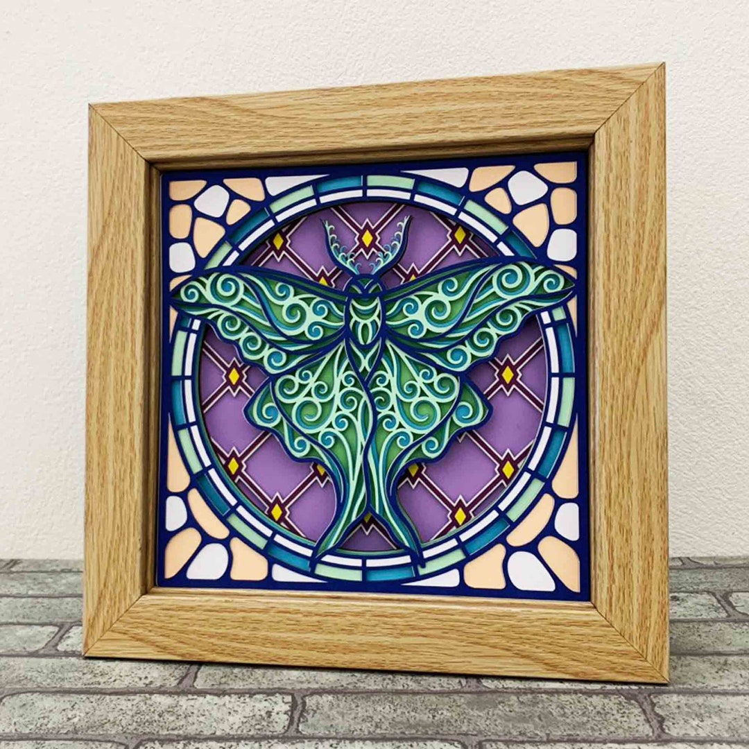 Lunar Moth 3D Shadow Box SVG/ 3D Moth Mandala SVG/ Stained Glass Moth ...