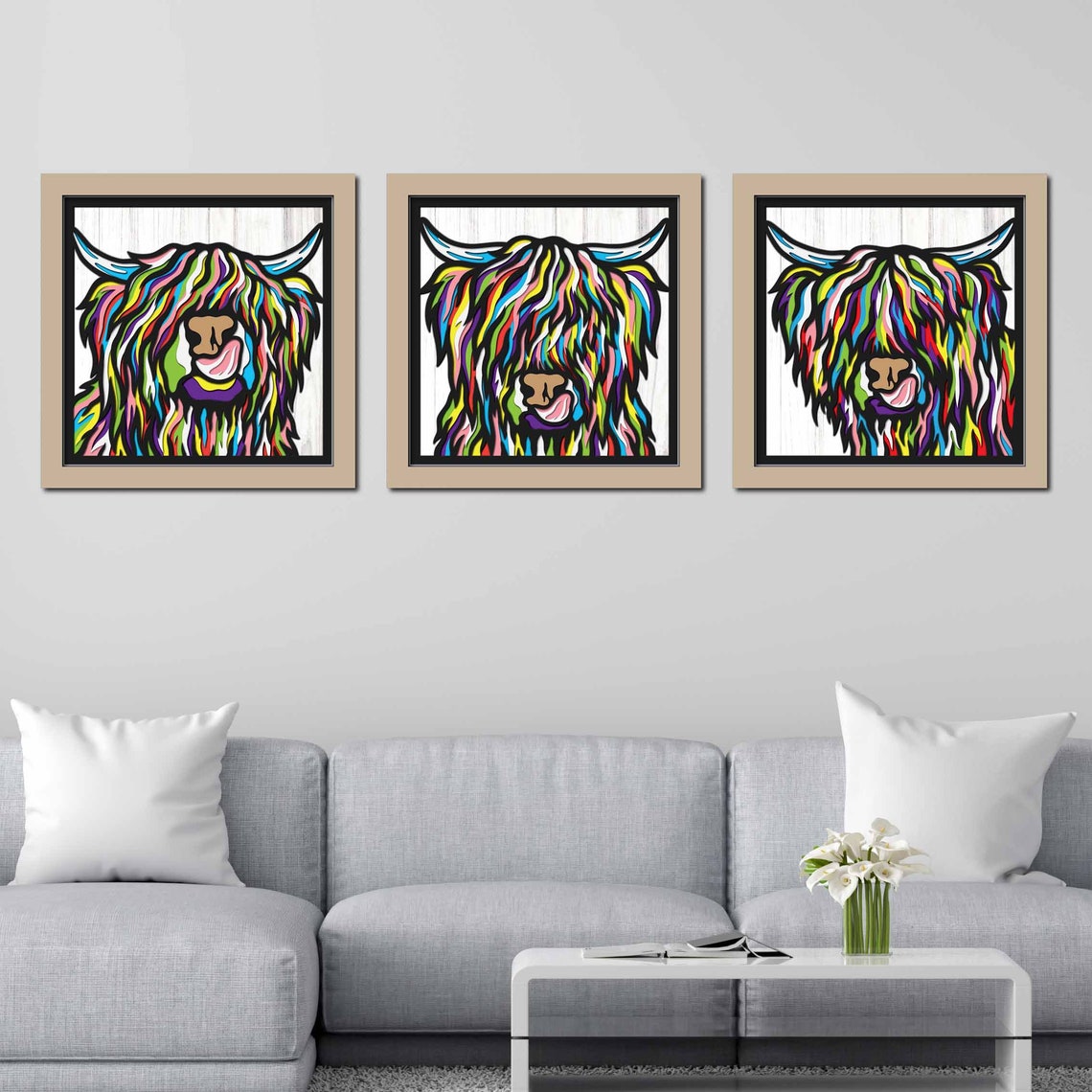 3D Layered Highland Cow SVG Bundle/ Colorful Cow Wall Art/ Multicolor ...