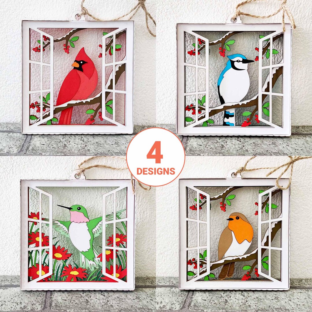 Bird Outside Window Christmas Ornament SVG Bundle / Memorial Ornament ...