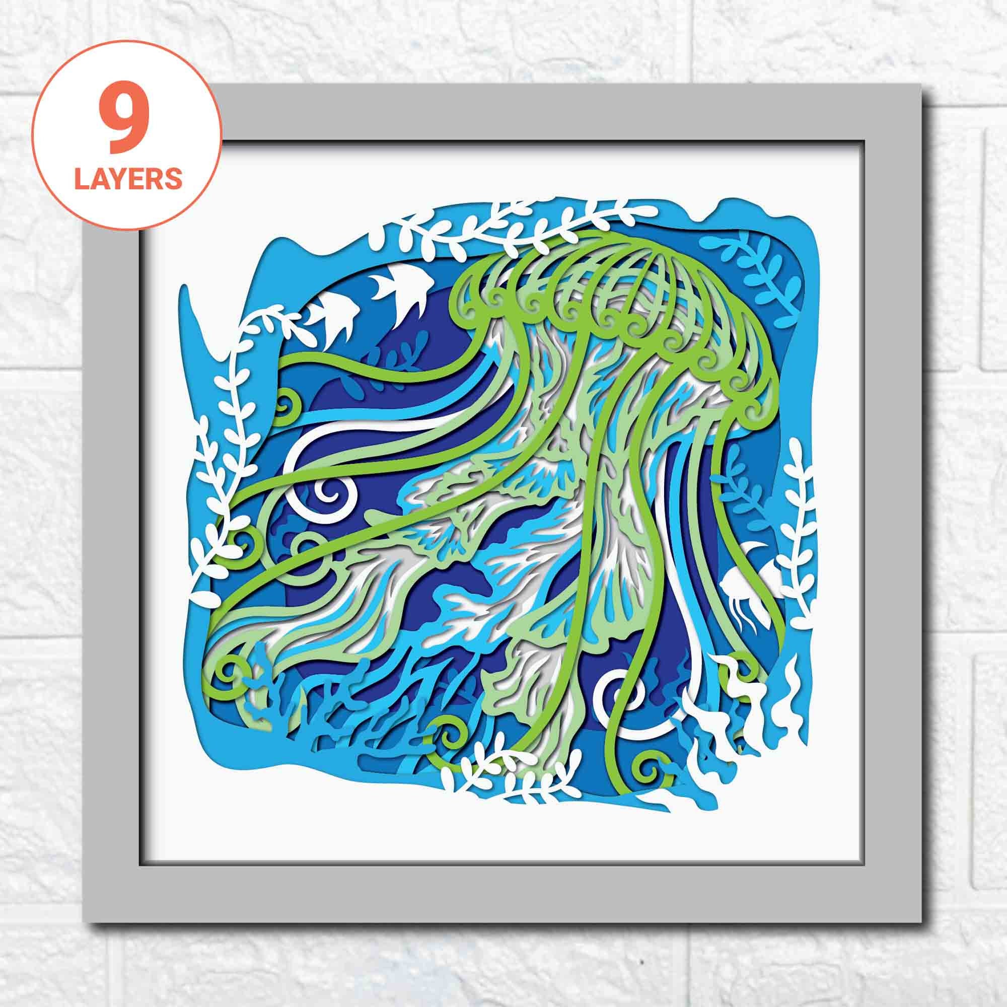 Jellyfish 3D Shadow Box SVG/ Multilayer Jellyfish and the Ocean/ 3D ...