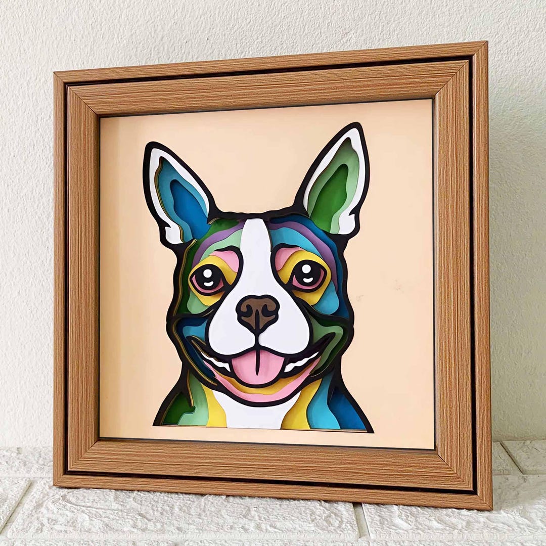 Smiley Boston Terrier 3D Layered SVG/ 3D Boston Terrier Shadow Box/ Dog ...