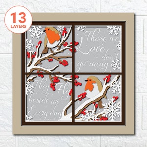 Robins Outside Window Shadow Box SVG / Memorial Shadow Box/ Robins on ...