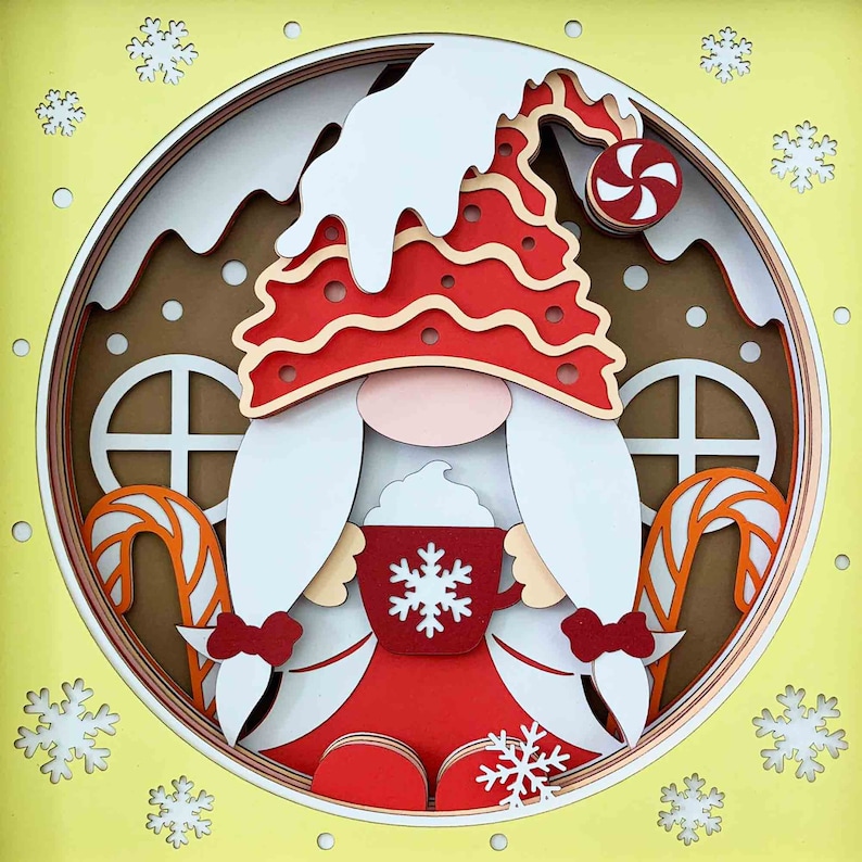 Hot Cocoa Gnome 3D Shadow Box/ Gingerbread House Christmas Layer SVG ...