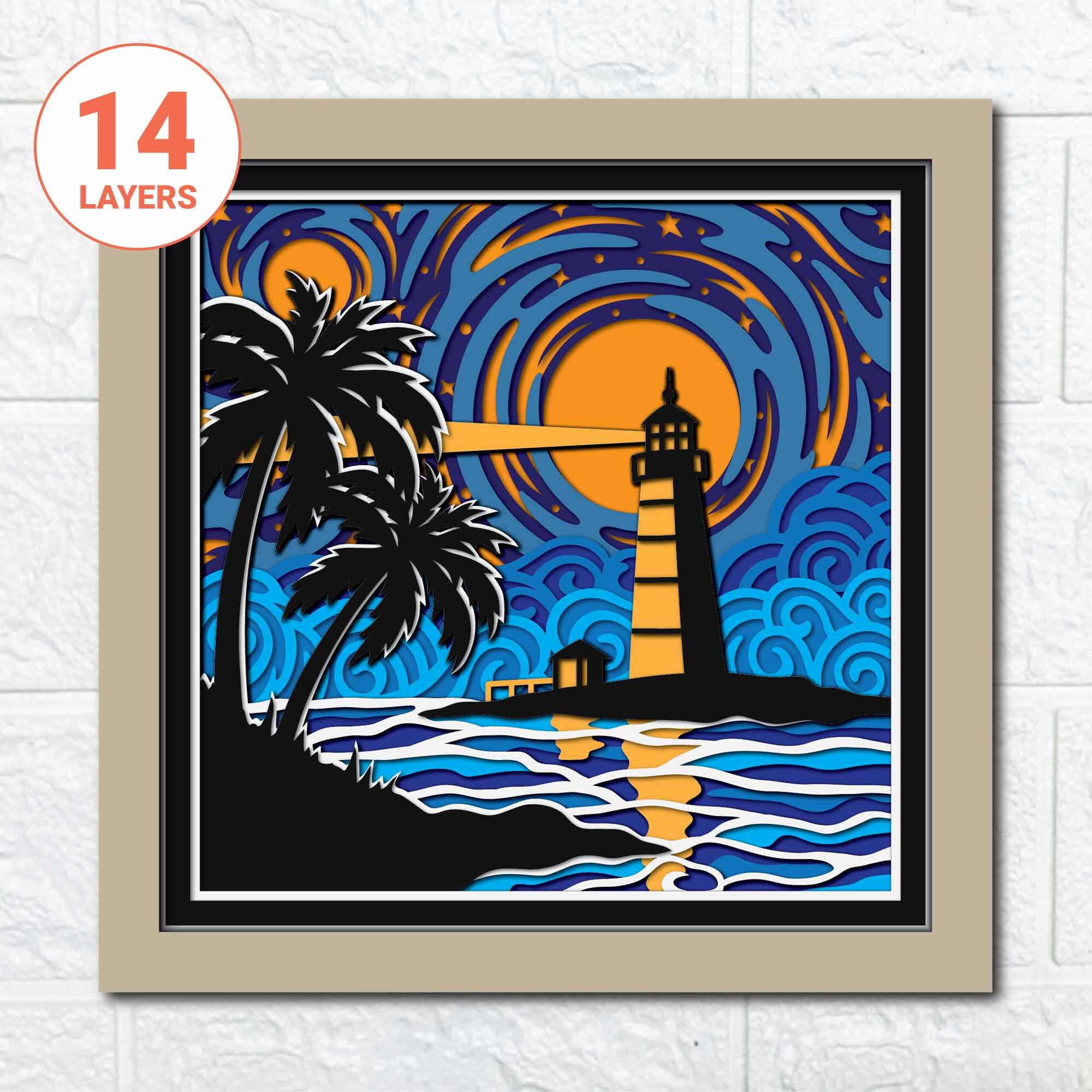 3D Lighthouse Starry Night SVG, Nautical Layered Shadow Box (digital ...