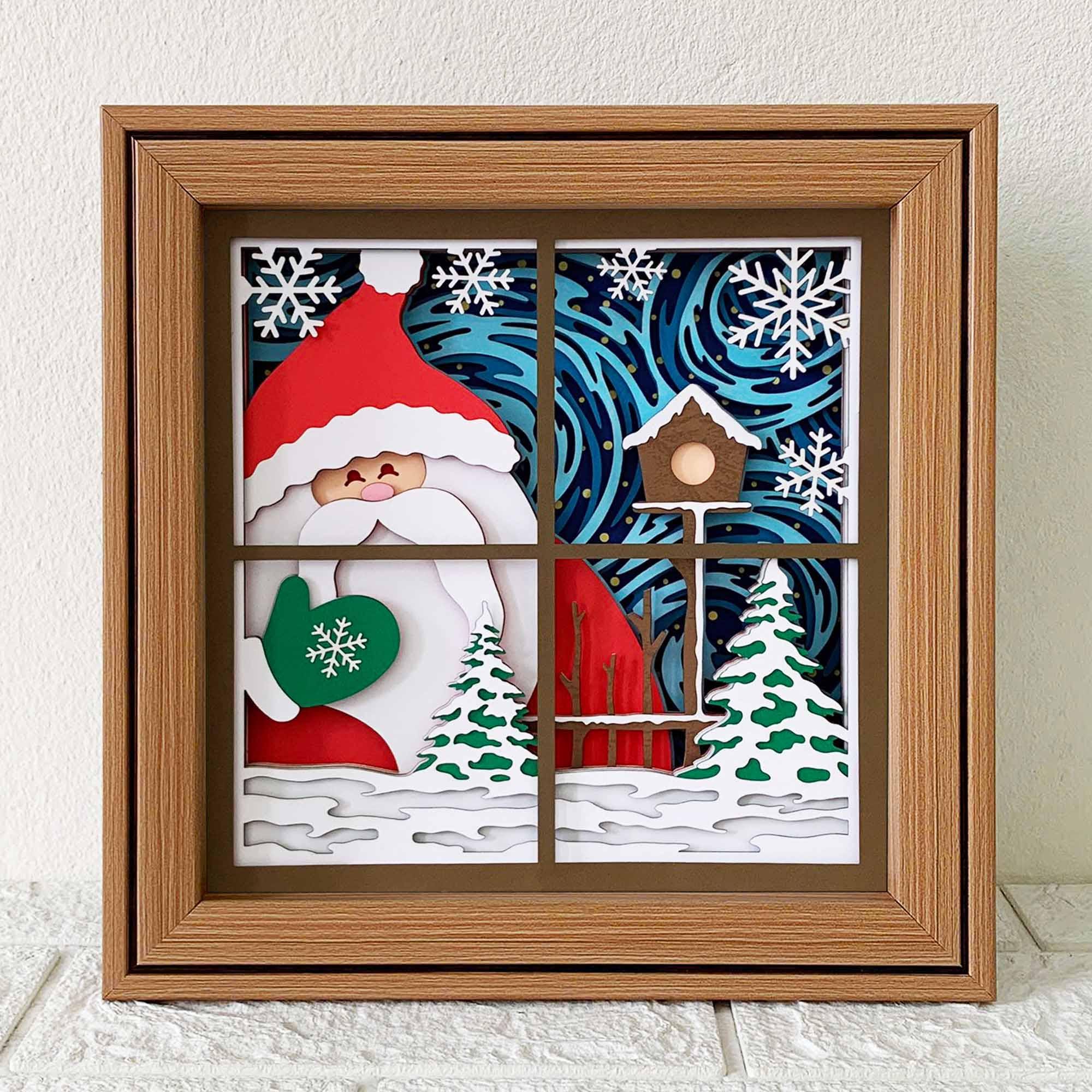 3D Santa Window Shadow Box SVG/ Winter Window Scene/ Christmas Starry ...