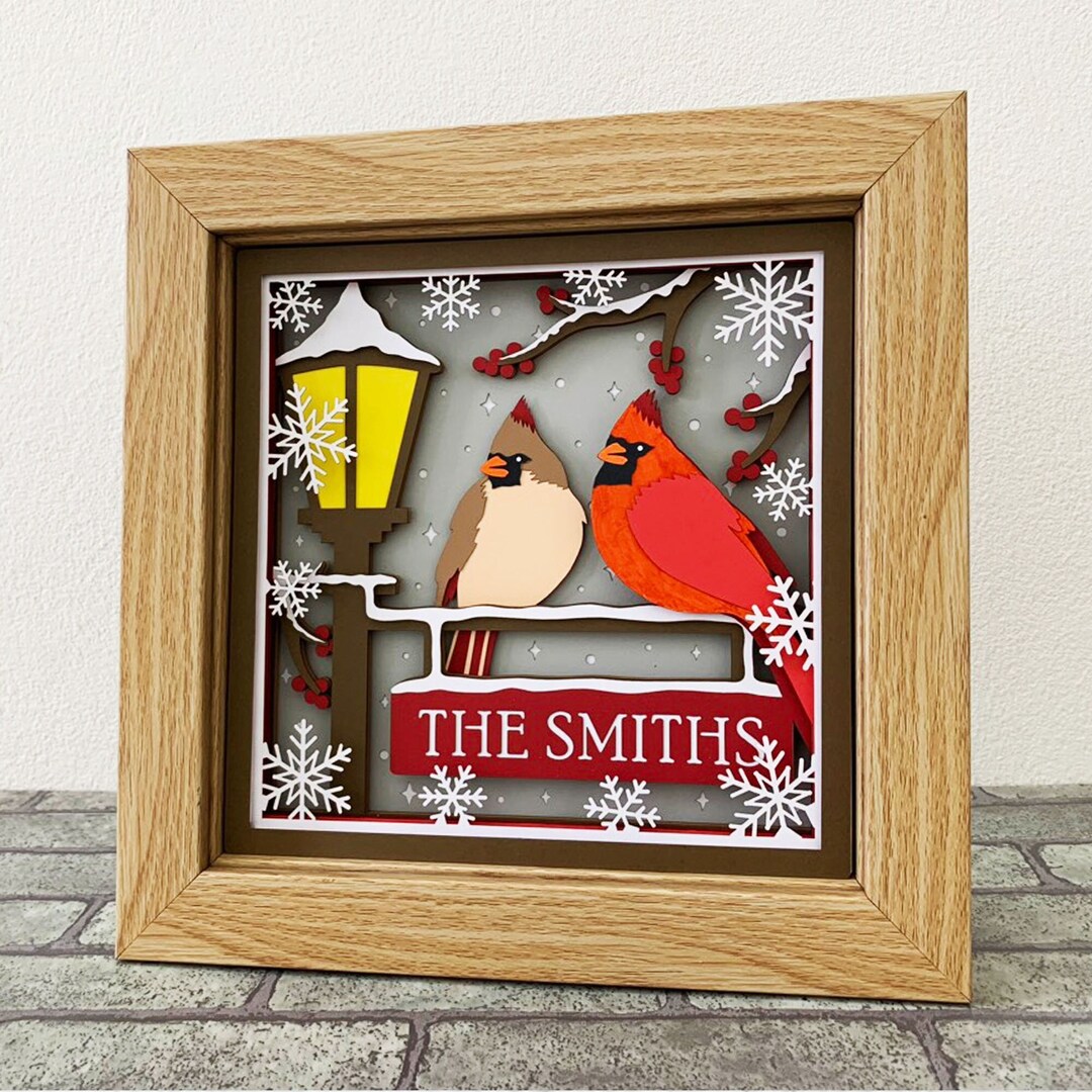 Cardinals at Lamp Post Shadow Box SVG / Memorial Shadow Box/ Cardinal ...