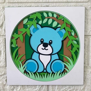 Teddy Bear Shadow Box SVG/ Cub Baby Shower 3D Layer SVG/ Woodland ...
