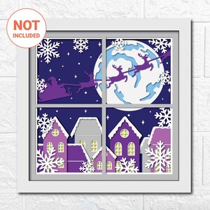Christmas Night Window View Shadow Box SVG/ Santa Fly Over the Moon 3D ...