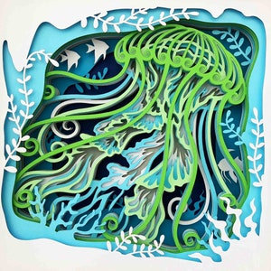 Jellyfish 3D Shadow Box SVG/ Multilayer Jellyfish and the Ocean/ 3D ...