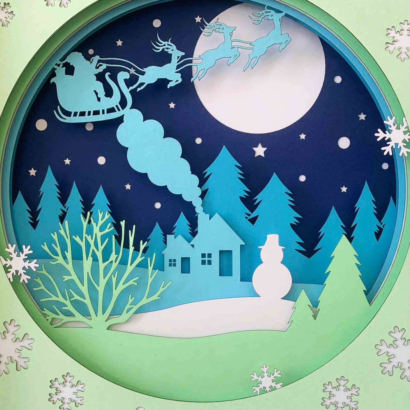 3D Christmas Scene Shadow Box SVG/ Christmas House in Forest 3D Layered ...