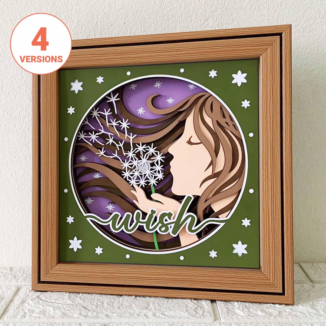 Girl Blows Dandelion 3D Shadow Box SVG/ 3D Breathe Layered Cardstock/ Dandelion Girl Papercut ...