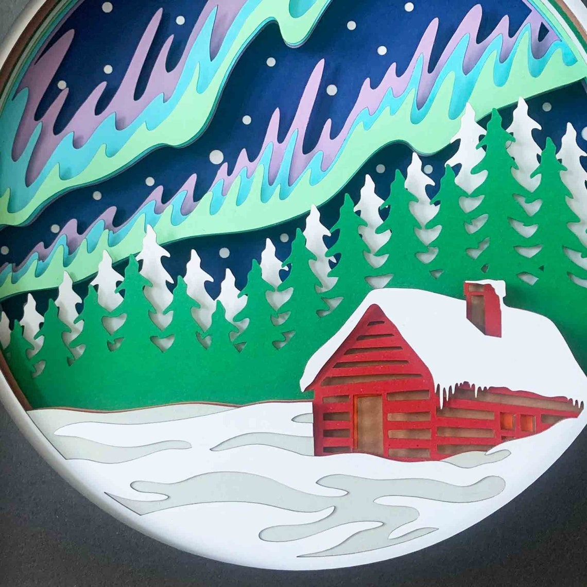 Nordic Winter 3D Shadow Box SVG/ Northern Lights 3D Layered - Etsy