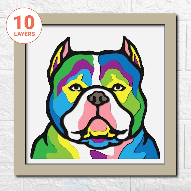 American Bully 3D Shadow Box SVG/ Colorful Dog Multilayer Papercut/ Dog ...