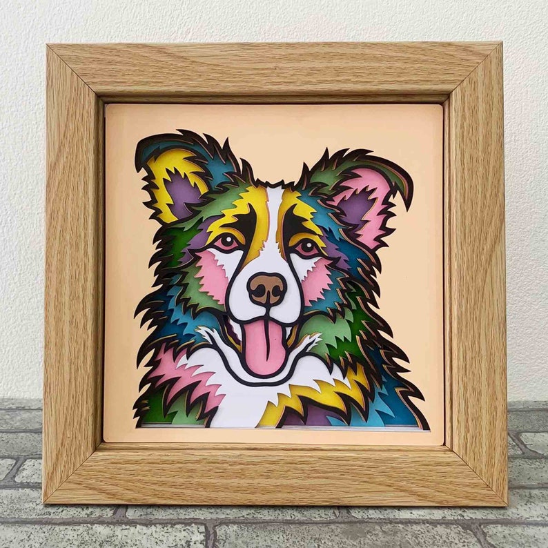 Colorful Border Collie 3D Layered SVG/ 3D Dog Shadow Box/ Dog - Etsy