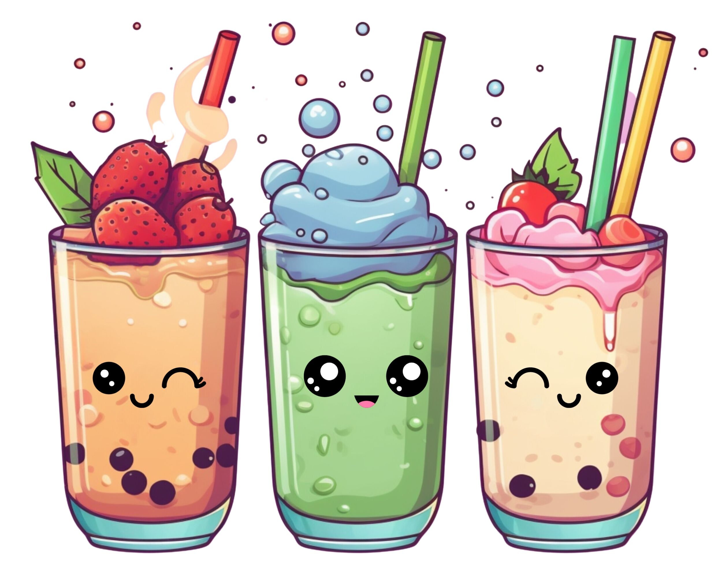 Kawaii Boba Tea Clipart Boba Tea Sublimation Bundle Kawaii - Etsy