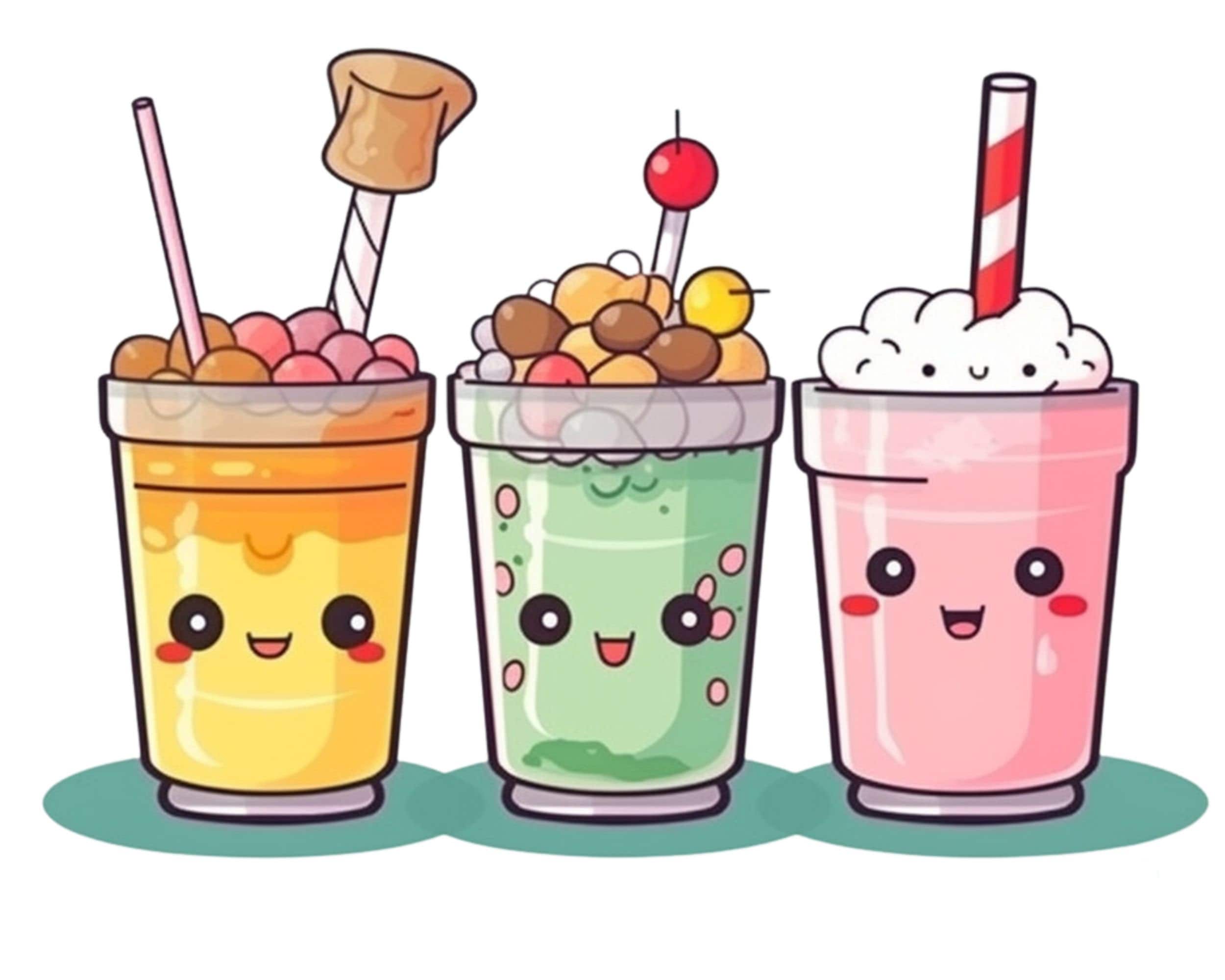 Kawaii Boba Tea Clipart, Boba Tea Sublimation Bundle, Kawaii Bubble Tea ...