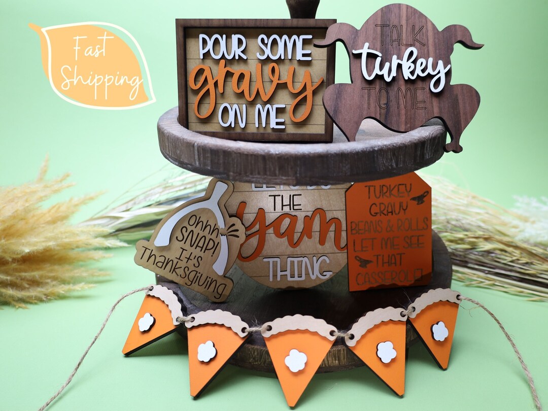 Thanksgiving Tier Tray Sign Setstuffed Turkey Signpumpkin - Etsy
