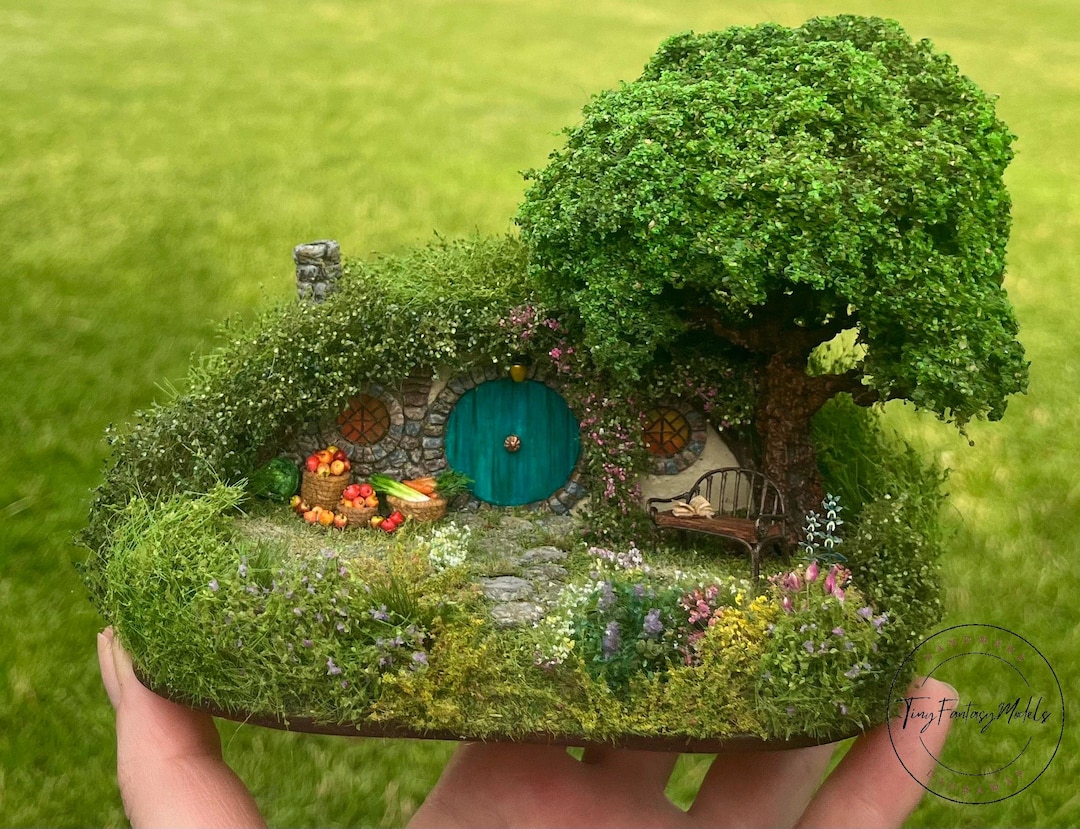 Hobbit House With Vegetables, Bench and Tree | Miniature Garden - Etsy