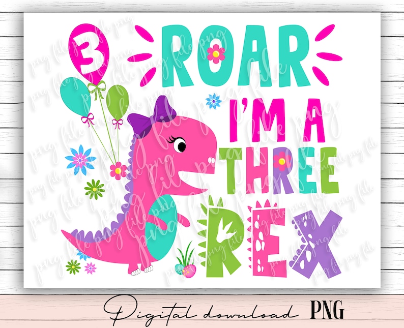 Girl Three Rex PNG: Dinosaur 3rd Birthday Design (digital Download) - Etsy