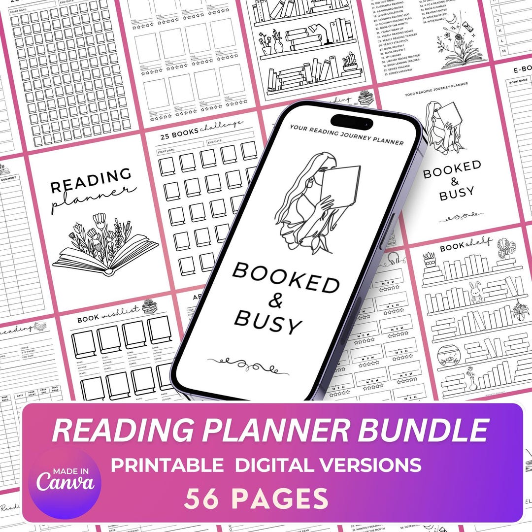 Reading Planner Printable Digital Bundle Reading Tracker Book Club Page ...