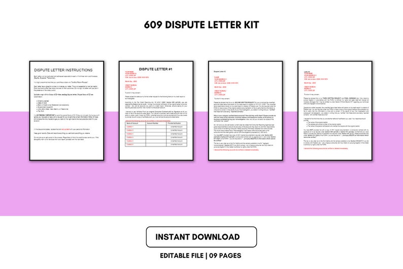 609 Dispute Letter Kit Debt Notary Form Debt Validation Remove ...