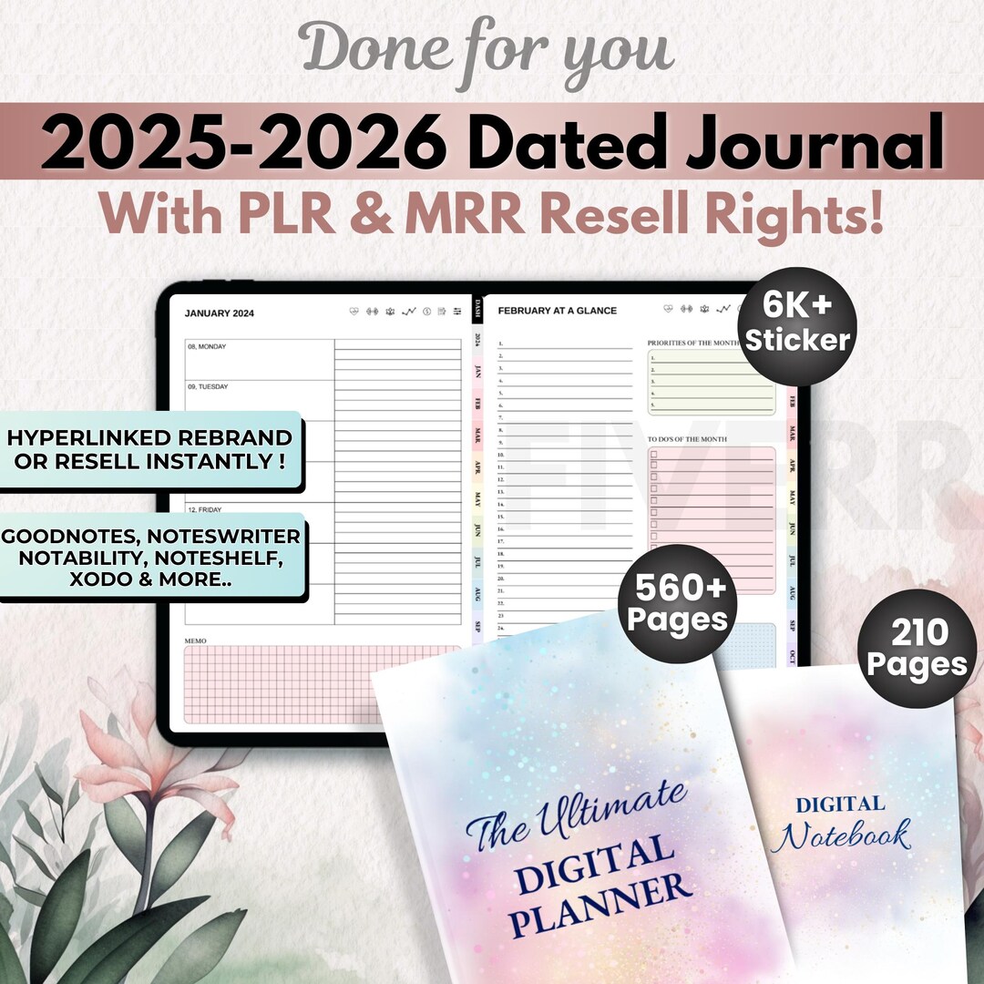 2025 - 2026 Digital Planner, Goodnotes Hyperlinked PLR MRR Digital ...