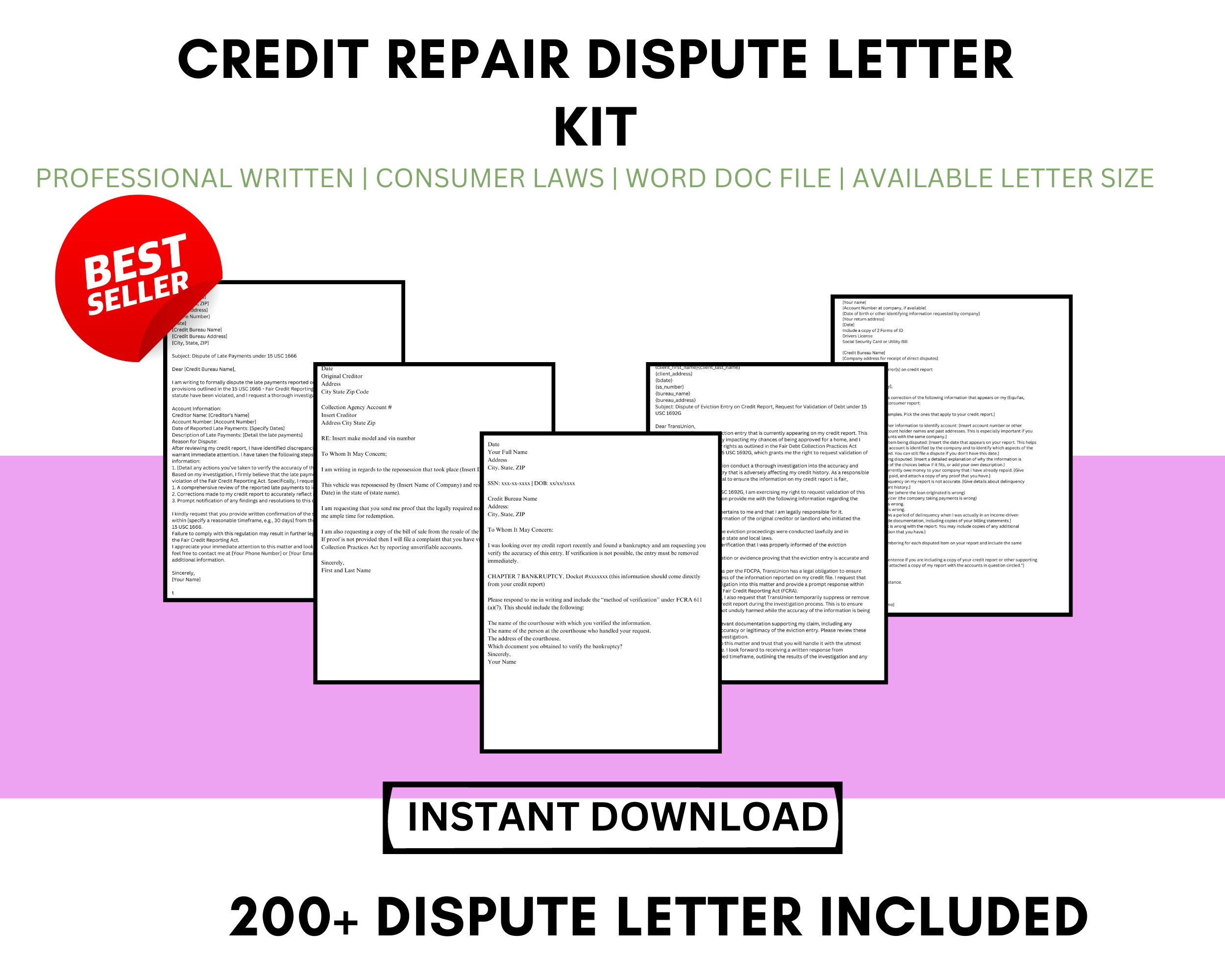 Credit Repair Dispute Letter Kit 200 Letters Included Remove ...