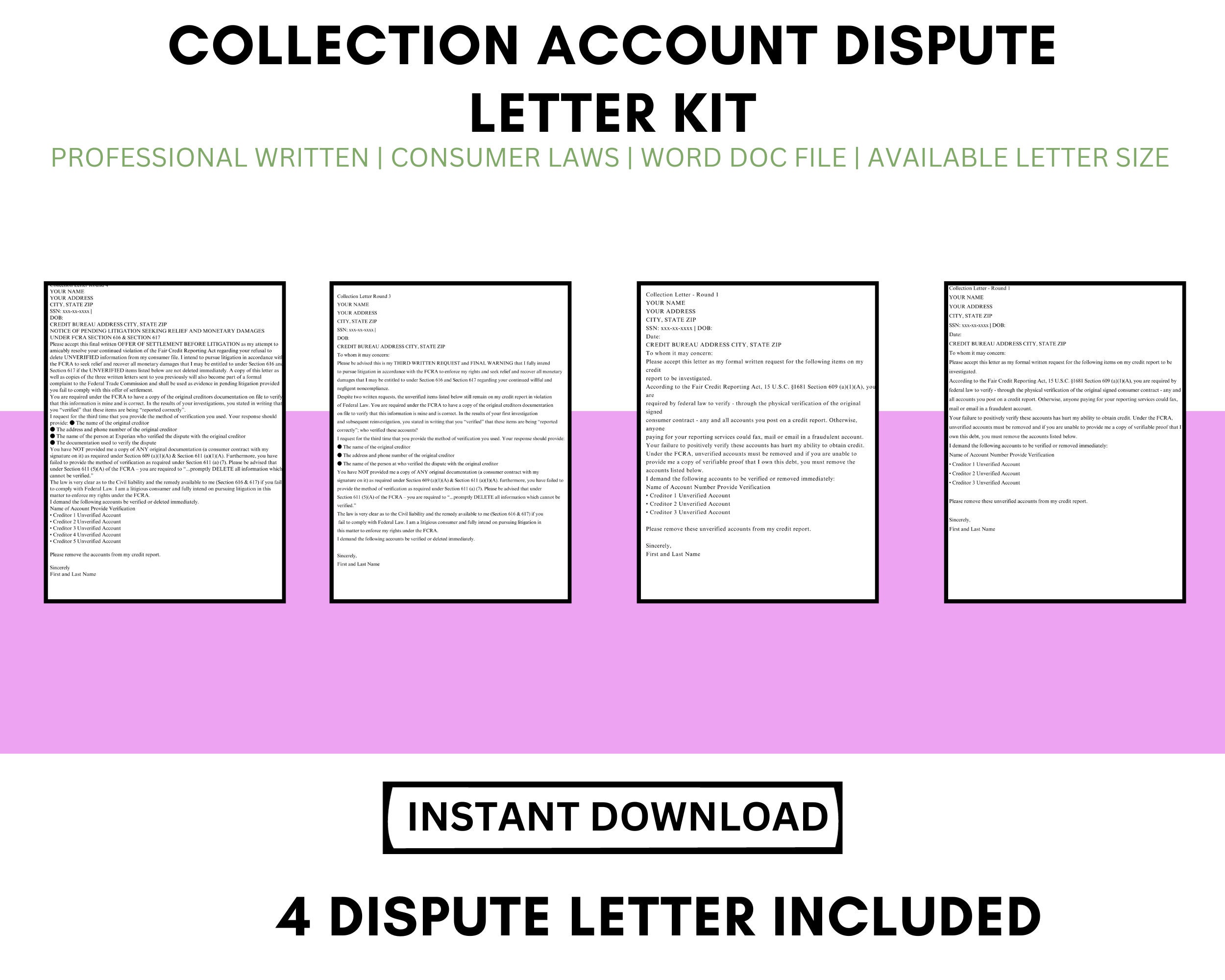 Collection Account Dispute Letter Kit 200 Letters Boost Credit Score ...