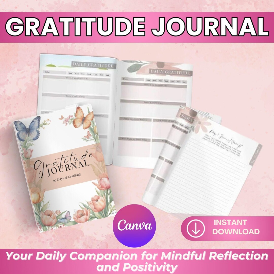 Gratitude Journal CANVA Template Coaching PLR 212 Page Guided Journal ...