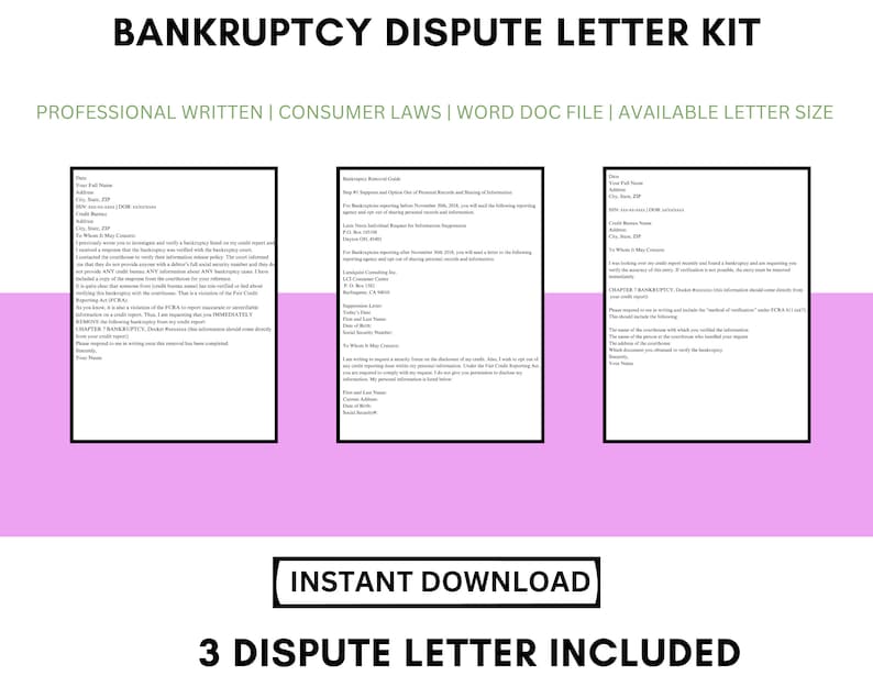 Bankruptcy Dispute Letters Kit Bankruptcy Dispute Credit Repair Letters ...