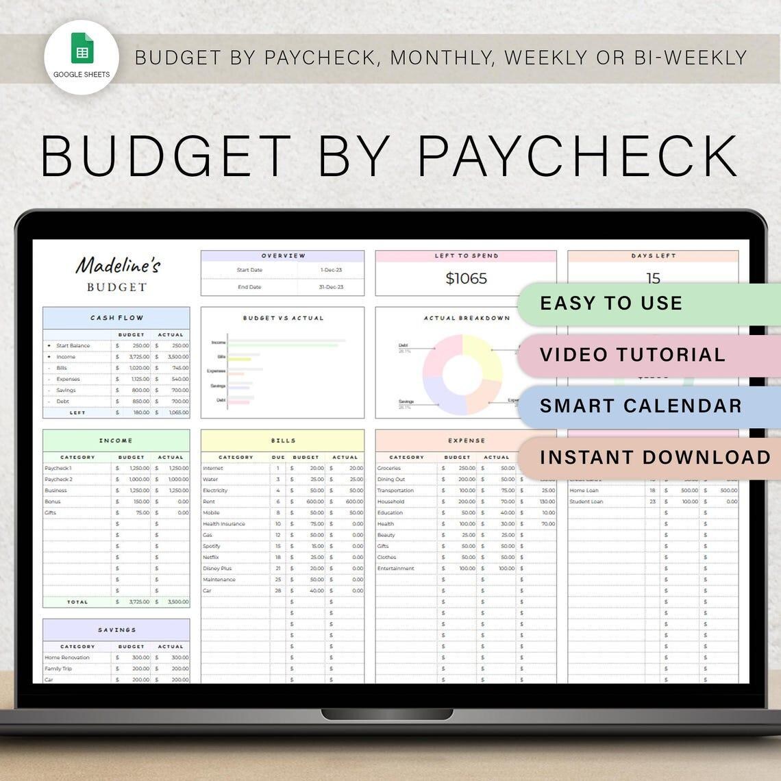Budget by Paycheck Budget Spreadsheet Financial Planner Template Google ...