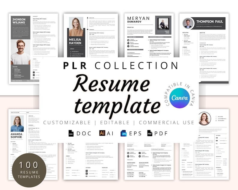 Resume Templates 100 Designs ATS Friendly Editable Download Canva Job ...