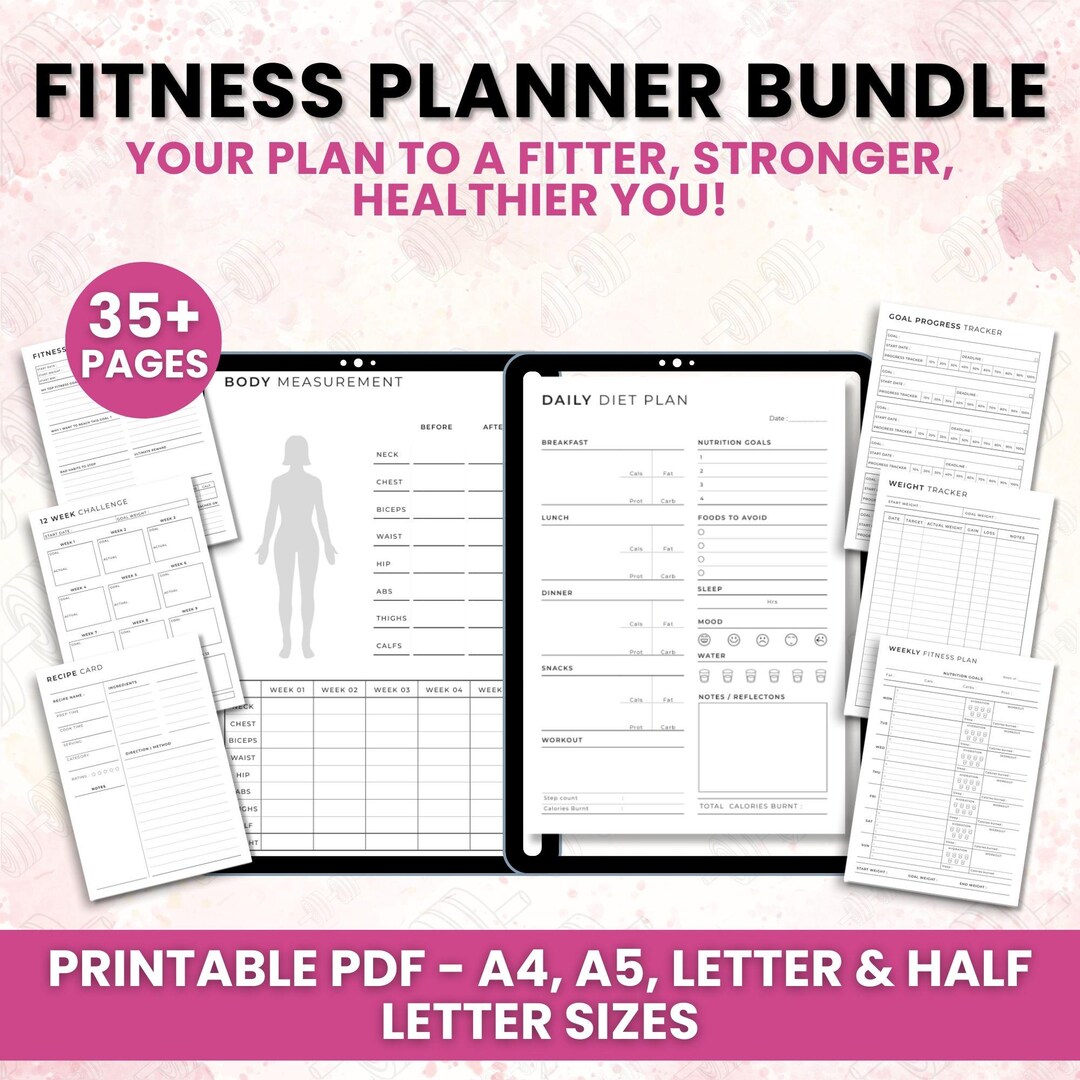 Printable Health and Fitness Planner Bundle Fitness Journals Diet ...