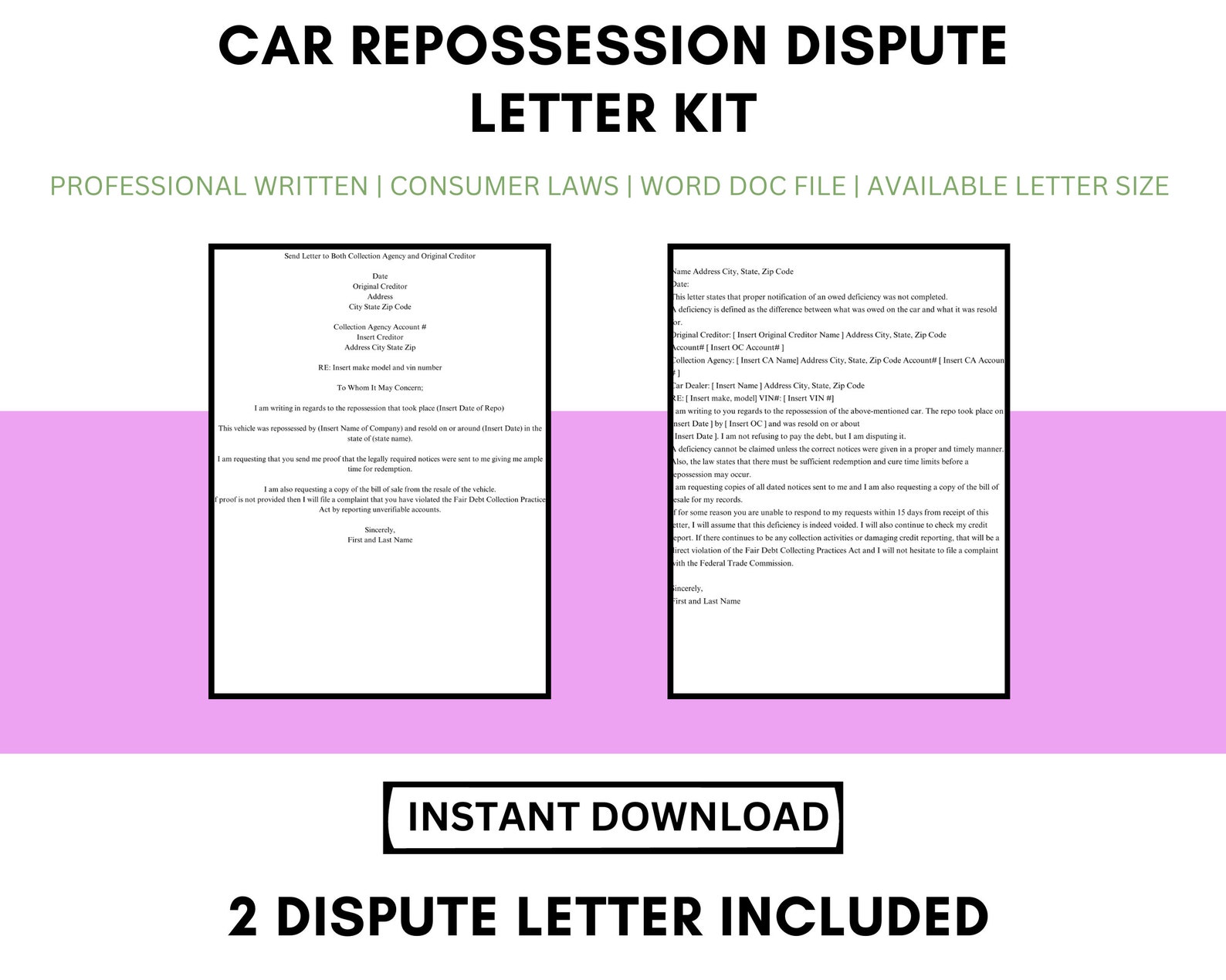 Car Repo Dispute Letter 200 Dispute Letters Included Collections ...