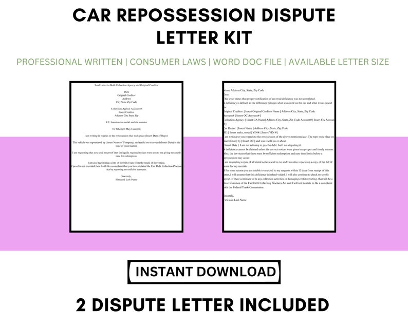 Car Repo Dispute Letter 200 Dispute Letters Included Collections ...