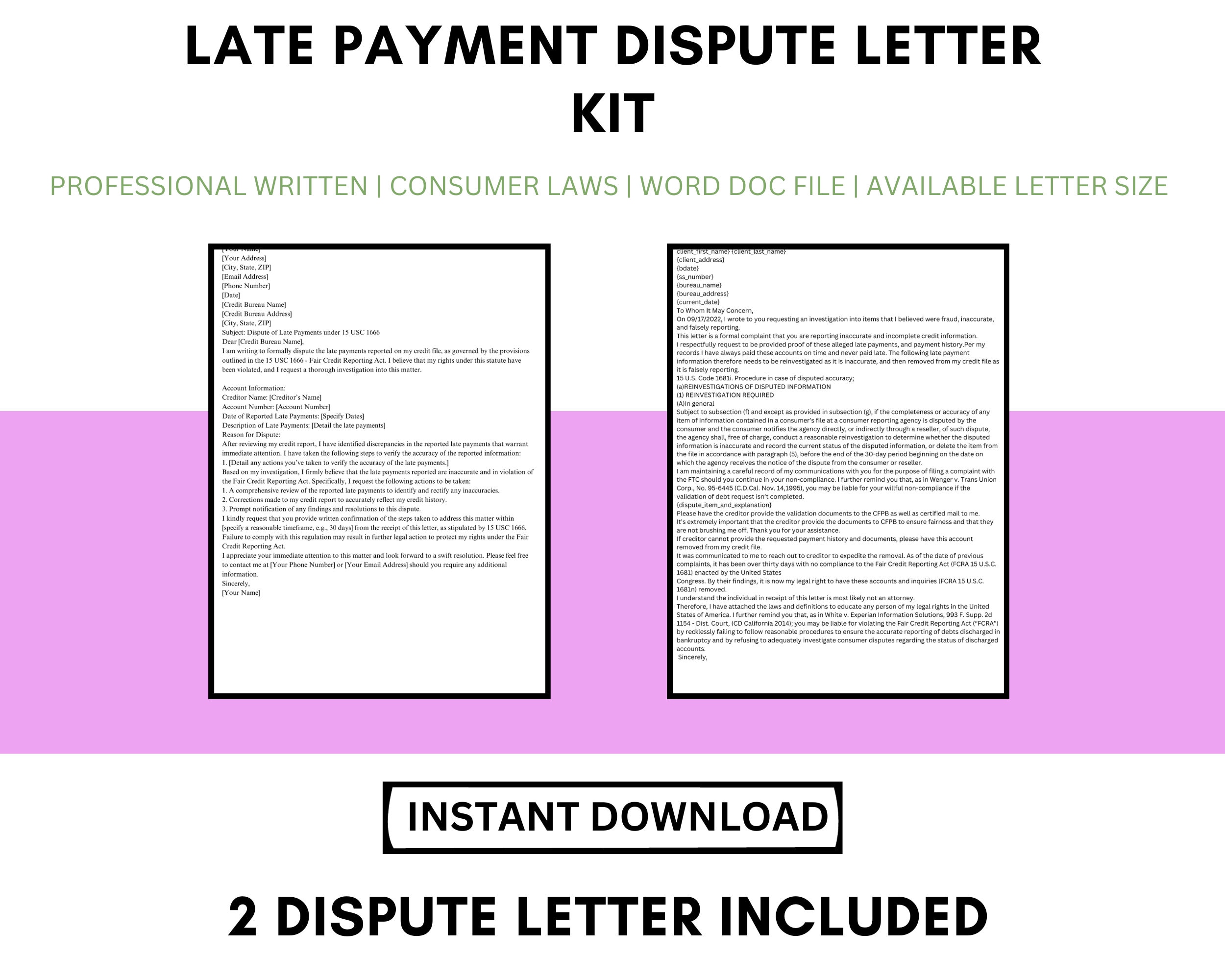 Late Payment Dispute Letter Kit | Late Payments Dispute | Credit Repair ...