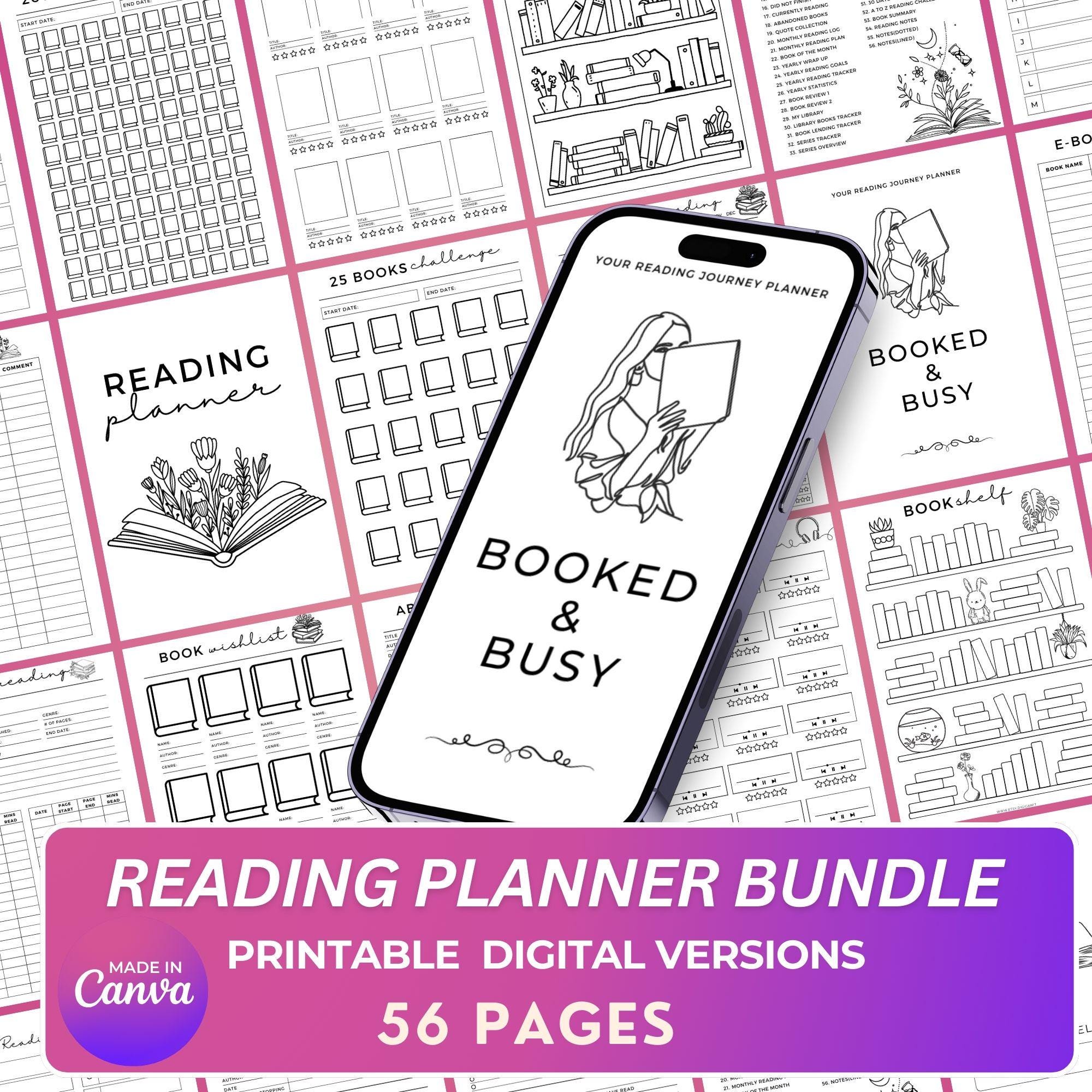 Reading Planner Printable Digital Bundle Reading Tracker Book Club Page ...