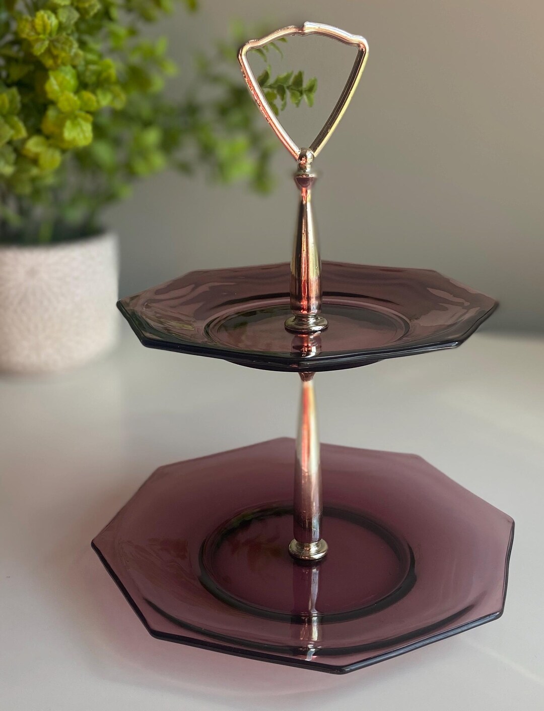 Vintage Hazel Atlas Two Tier Tidbit Amethyst Purple Glass Octagon ...