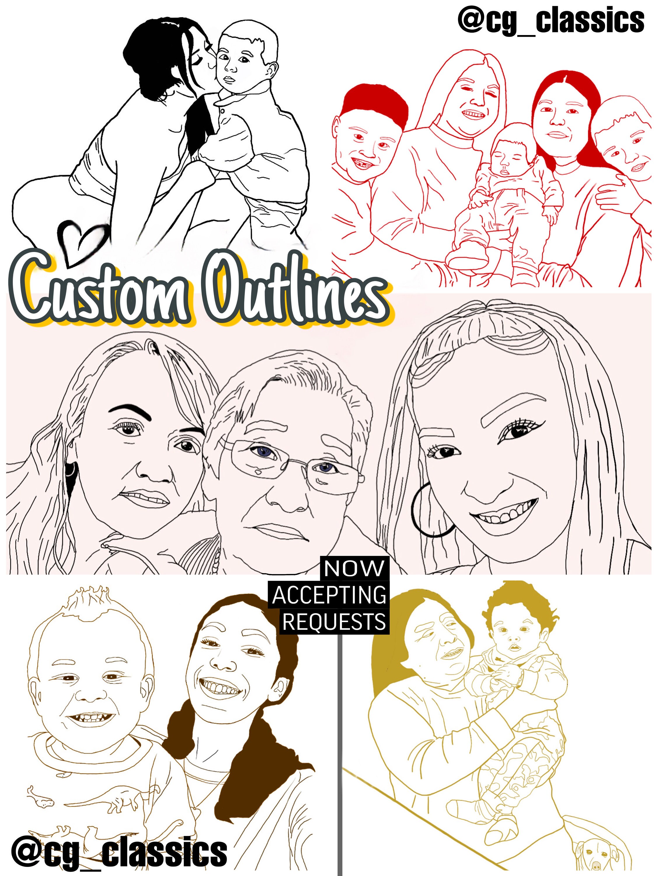 Custom Digital Outlines for Family Portraits, Weddings, Special Gift - Etsy