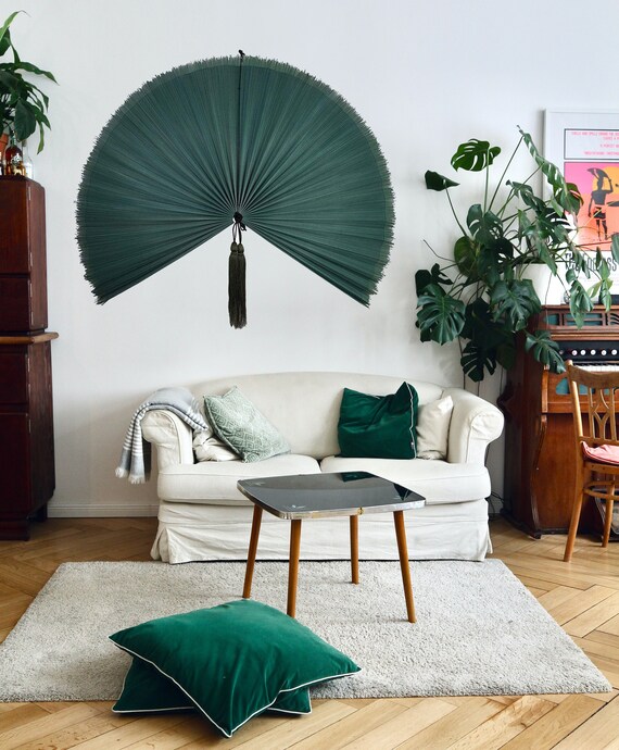 35/43.3 Dark Teal Bamboo Wall Decor Folding Fans - Etsy