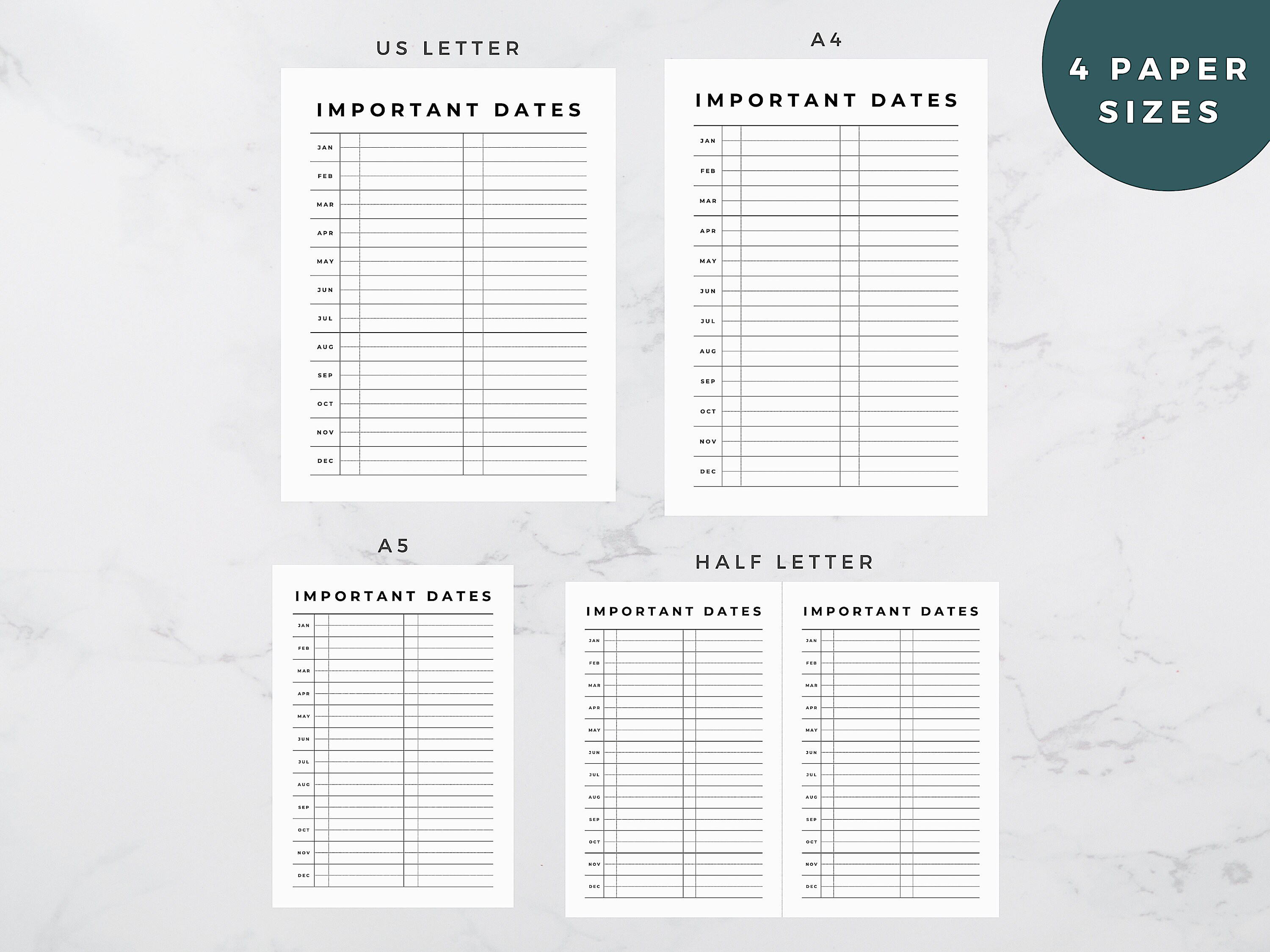 Perpetual Calendar Printable Pages Important Dates Event - Etsy
