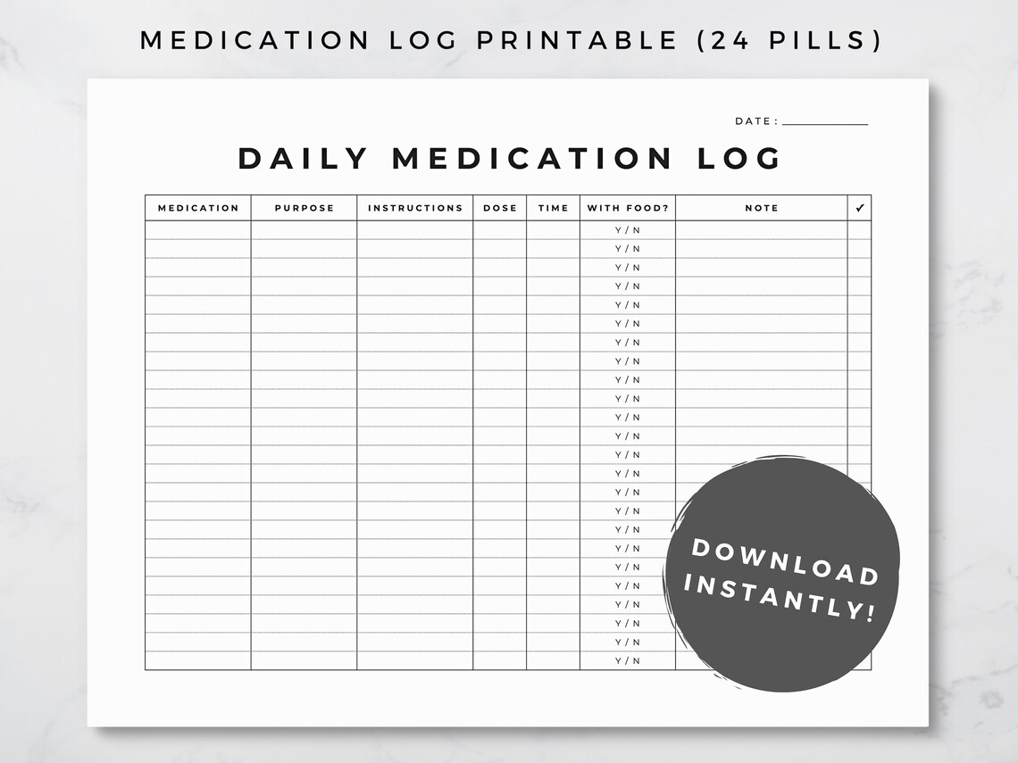 Daily Medication Log Printable, Medication Tracker Printable ...