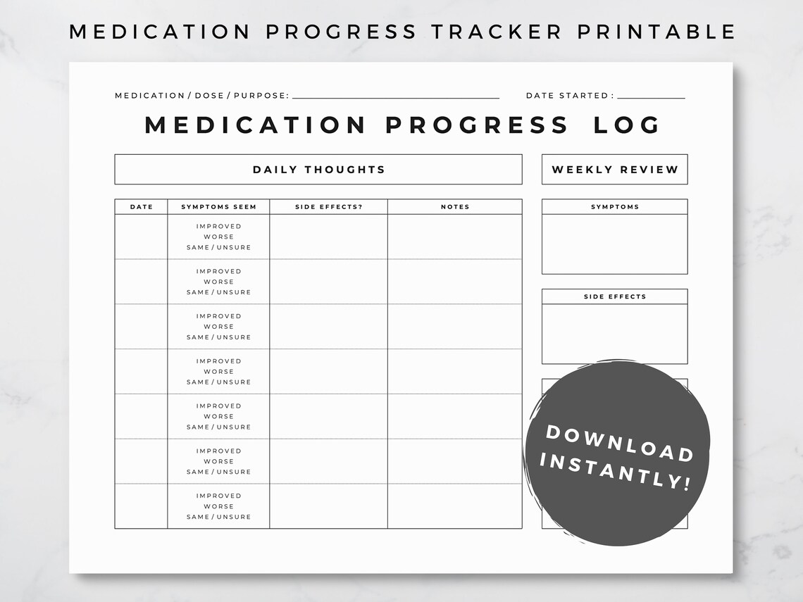 Medication Journal Printable Daily Medication Log With Symptom Tracker ...