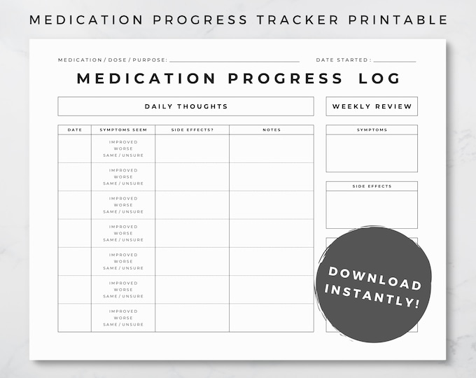 Medication Journal Printable Daily Medication Log With Symptom Tracker ...